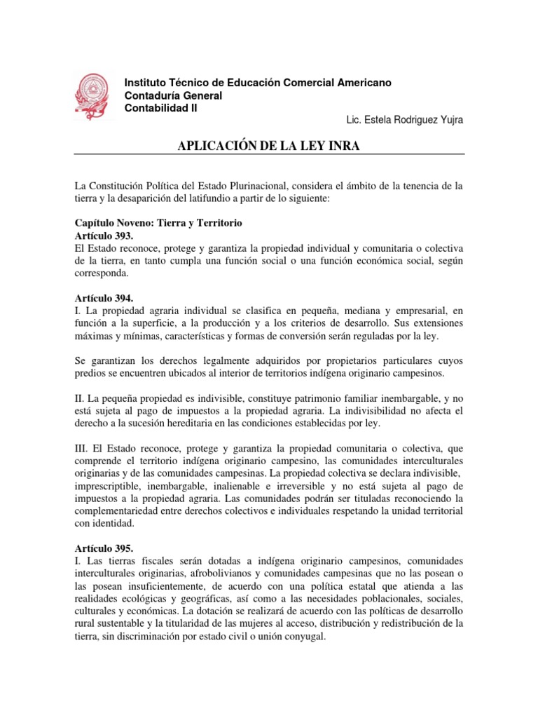 Aplicación Cpe - Ley Inra | PDF | Propiedad | Reforma agraria