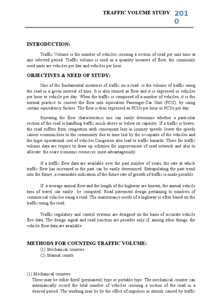 Traffic Volume Survey | PDF | Traffic | Road