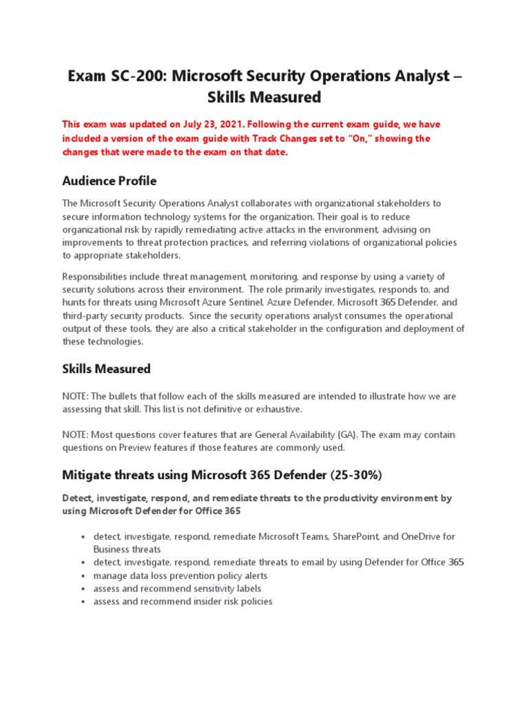 Exam SC 200 Microsoft Security Operations Analyst | PDF | Microsoft ...