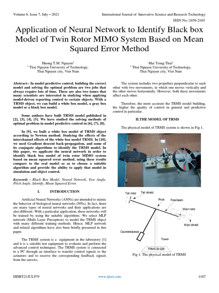 Application of Neural Network To Identify Black Box Model of Twin Rotor MIMO System Based On ...