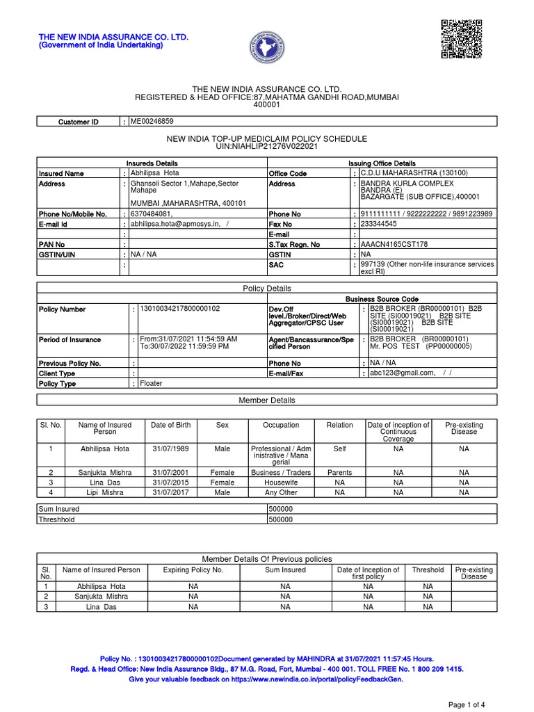 The New India Assurance Co. Ltd. Registered & Head Office:87, Mahatma ...