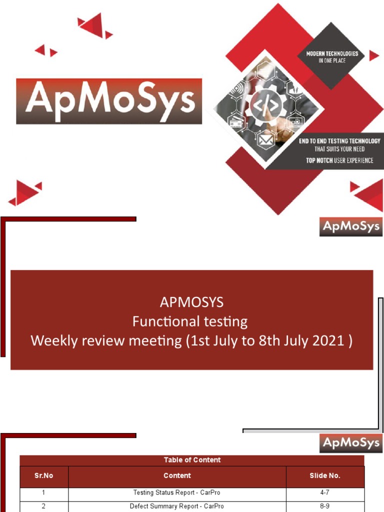 Apmosys Functional Testing Weekly Review Meeting 1st July To 8th July
