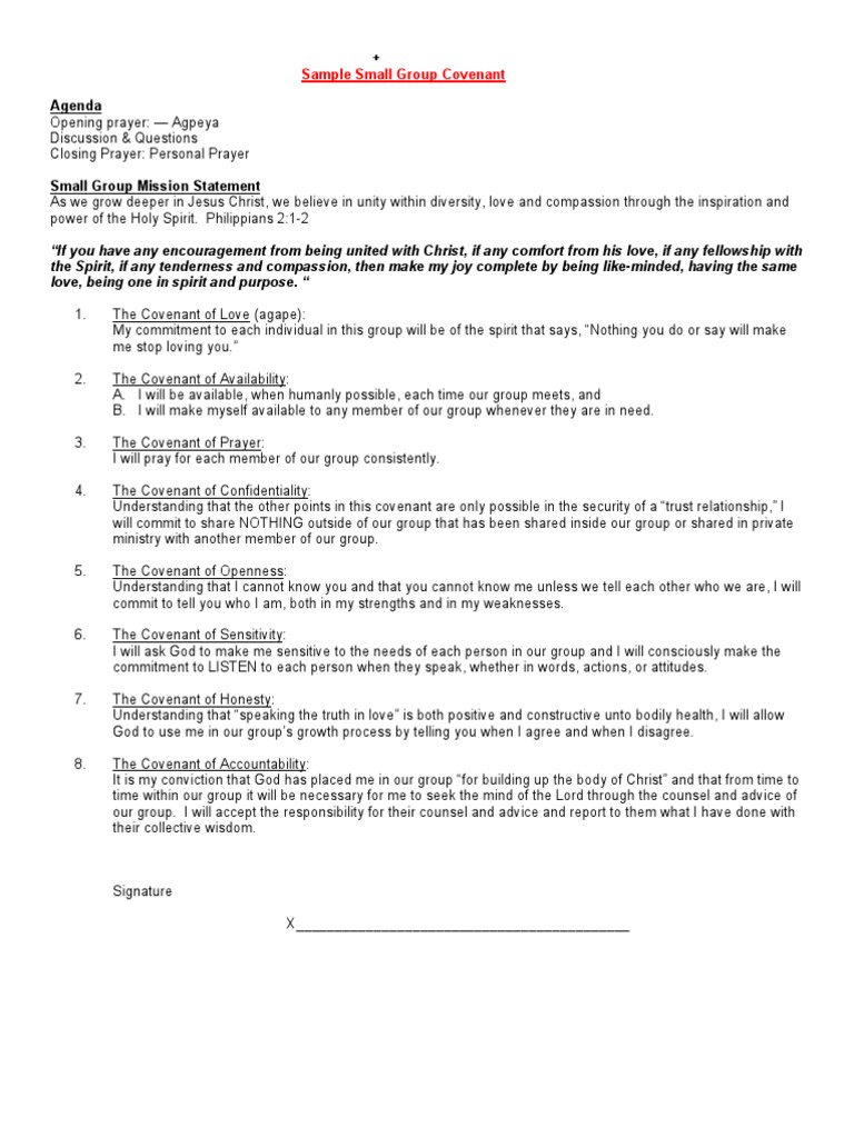 Agenda: Sample Small Group Covenant | Download Free PDF | Covenant ...