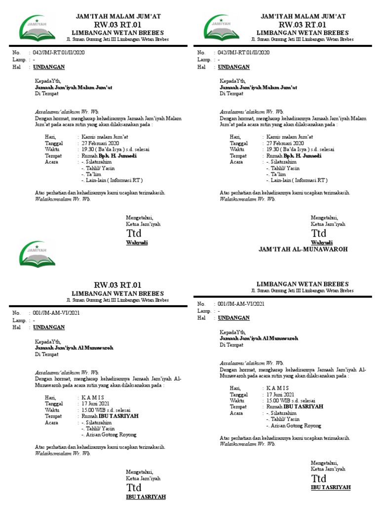 Undangan Jamiyah RT. 01 RW. 03 | PDF