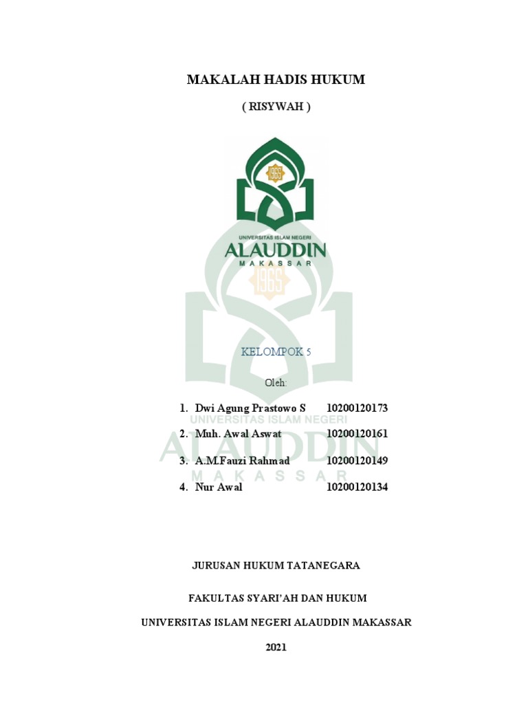 MAKALAH HADIS HUKUM (Risywah) | PDF MAKALAH HADIS HUKUM (Risywah) | PDF