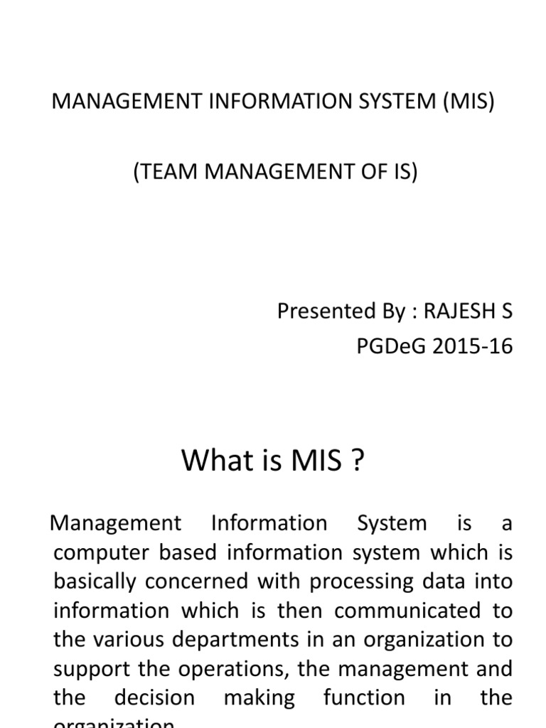Management Information System (Mis) (Team Management of Is) | PDF ...