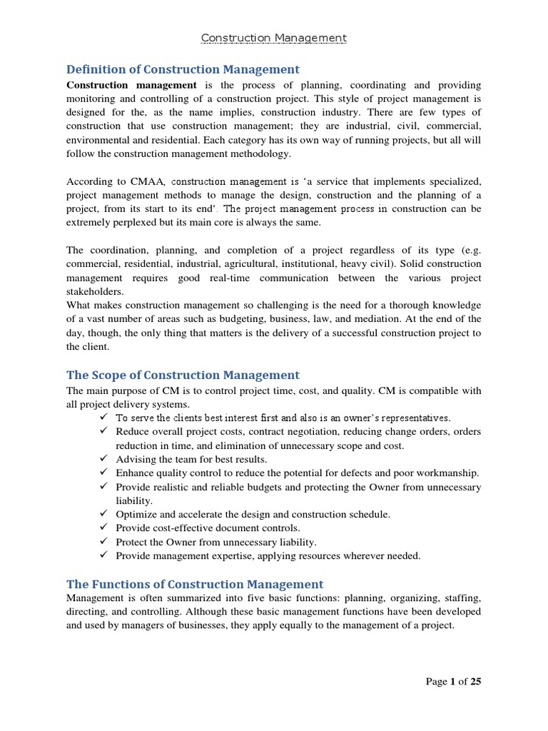 Functions of Construction Management | PDF | Project Management ...