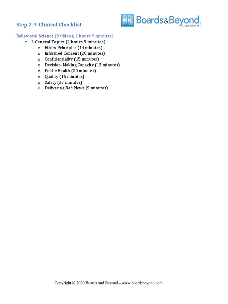 Step 2-3-Clinical Checklist: Behavioral Science (8 Videos 2 Hours 9 ...