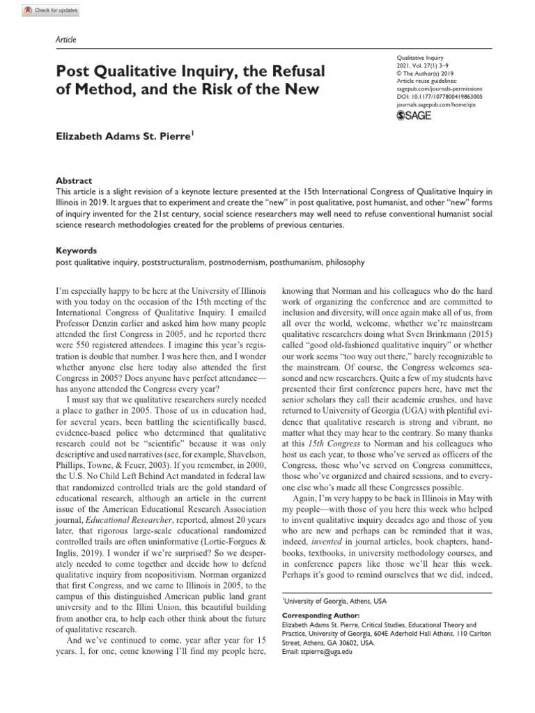 Adams ST - Pierre Post Qualitative Inquiry | PDF | Deconstruction | Gilles Deleuze