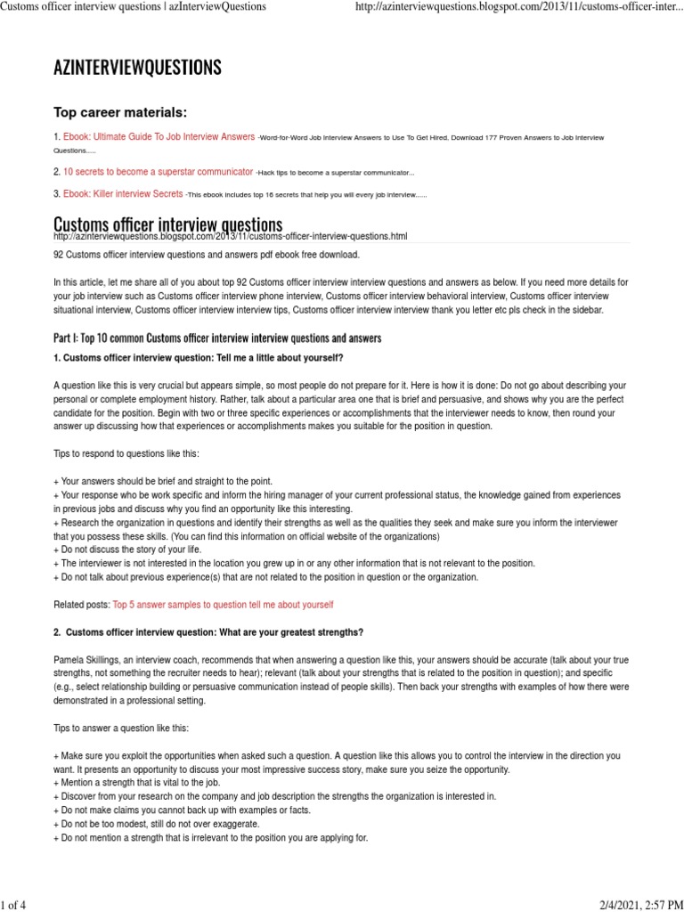 Interviwe Questions (Inspector Customs) | PDF | Job Interview | Interview