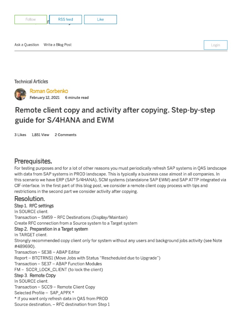 Client Copy in HANA | PDF