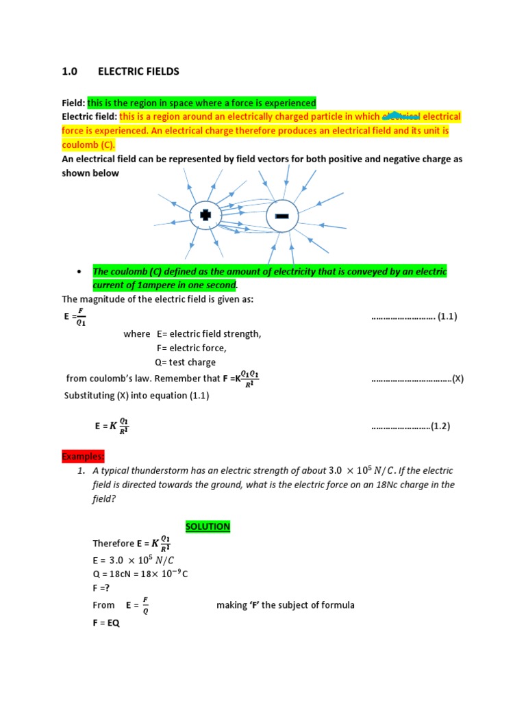 Note On Electric Field | PDF | Electric Field | Physics
