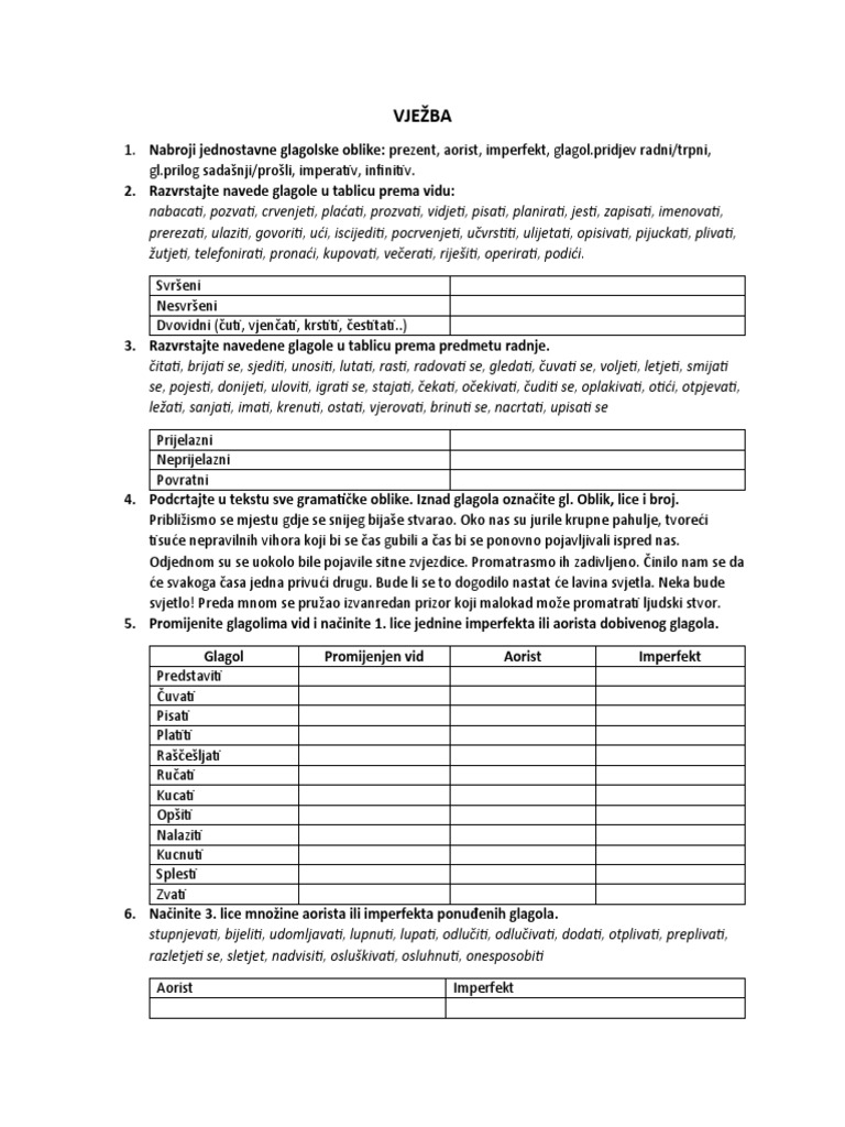Vjezba - Glagoli | PDF