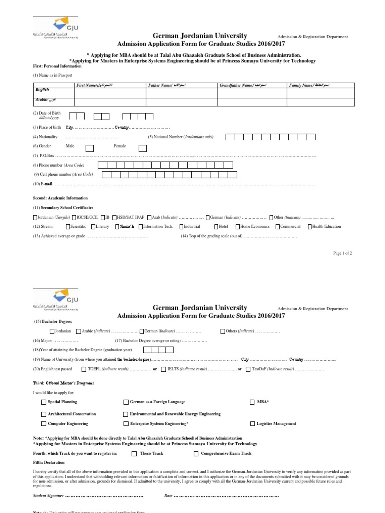 Master Admission Application Form 2nd Sem 2016-2017 | PDF | Educational ...