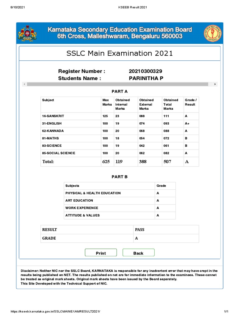 Kseeb Result 2021 | PDF