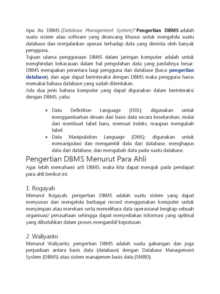 Pengertian dan Jenis DBMS | PDF | Teknologi & Rekayasa