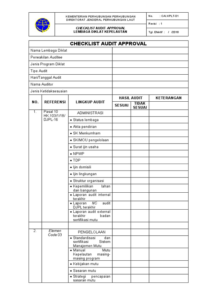 Check List Audit Baru | PDF