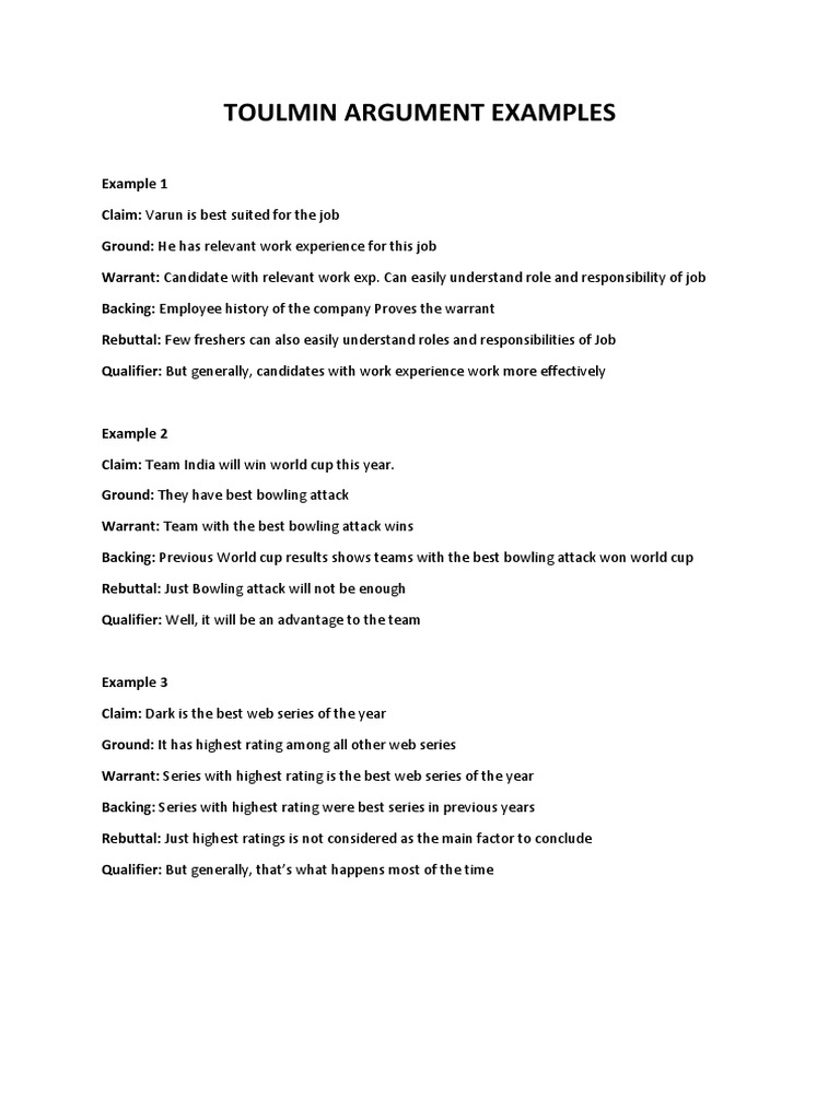 Toulmin Argument Examples | PDF
