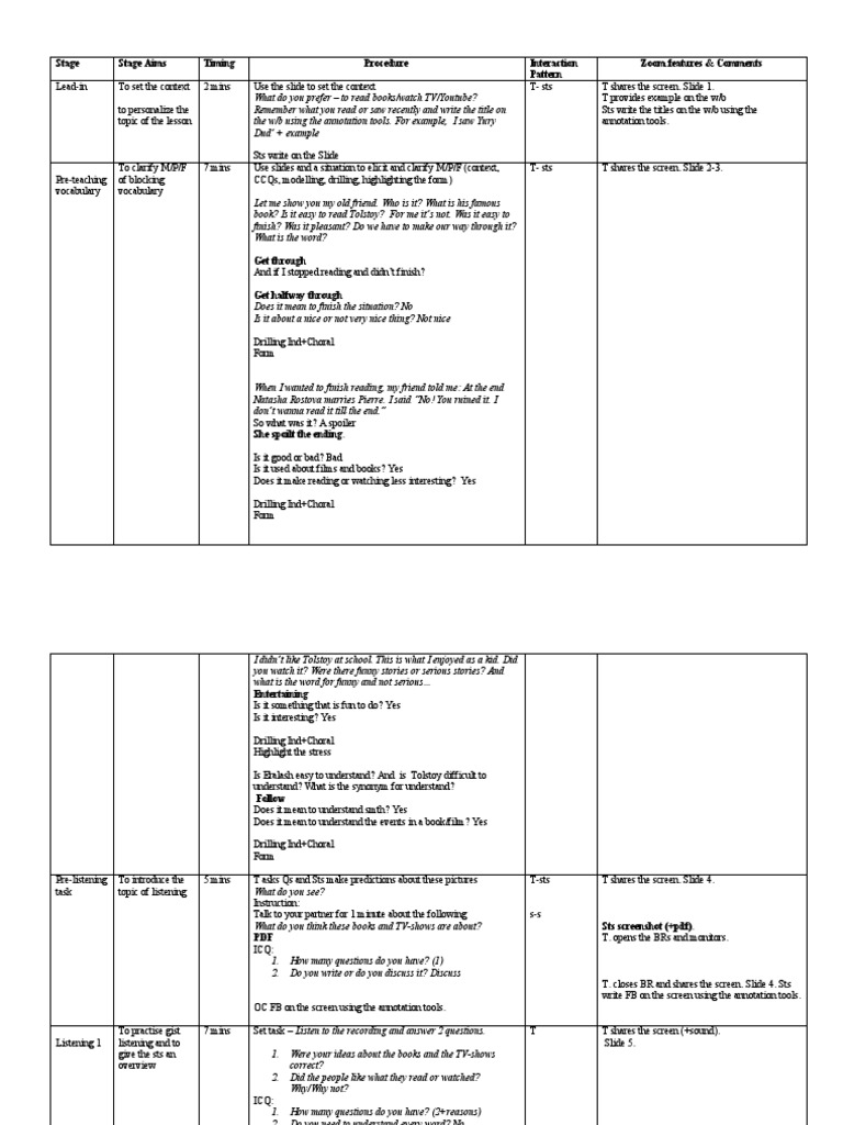 Lesson Plan Procedure Zoom TP 1 | PDF | Cognitive Science | Communication