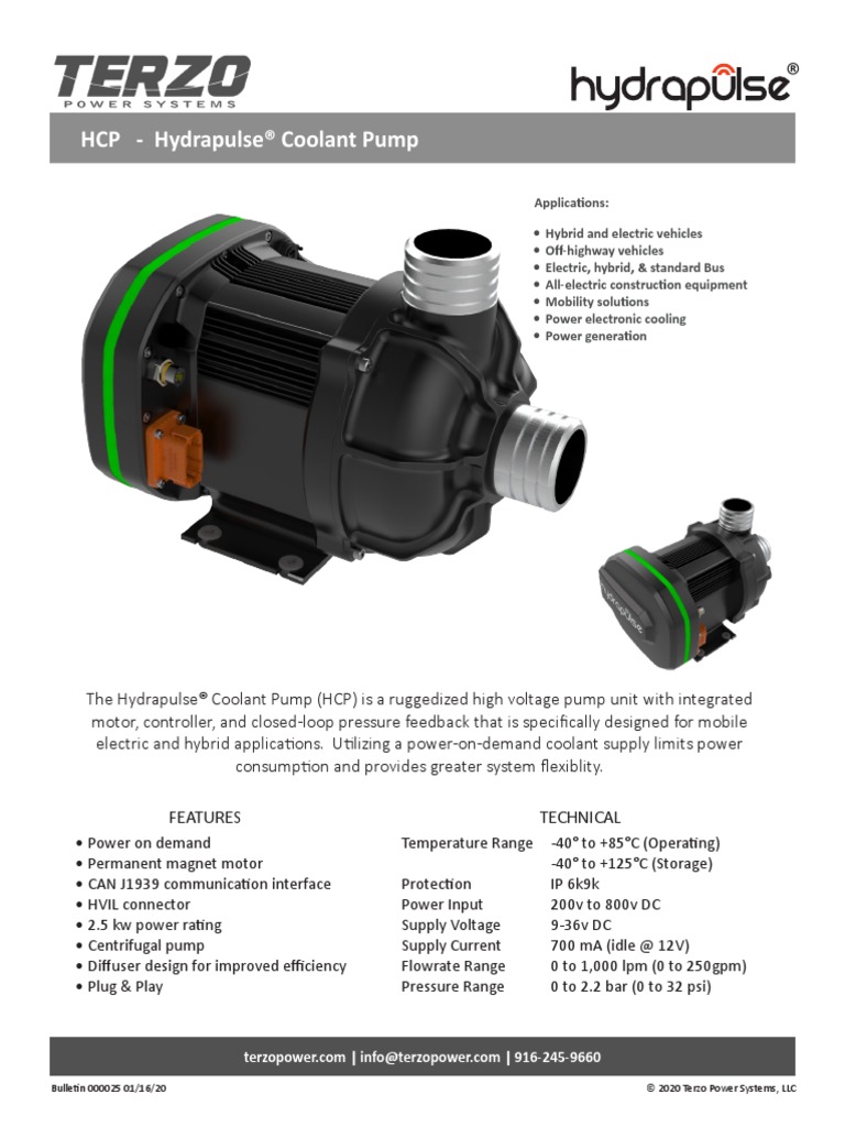 HCP Hydrapulse Coolant Pump Datasheet v1.0 | PDF | Electric Motor ...