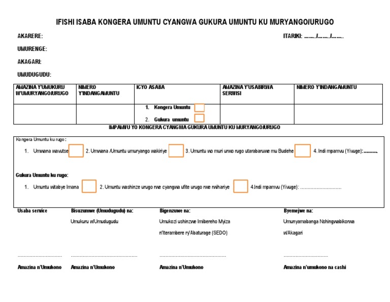 Ifishi Isaba Kongereshaho Umuntu Cyangwa Gukuzaho Umuntu Ku Muryango | PDF
