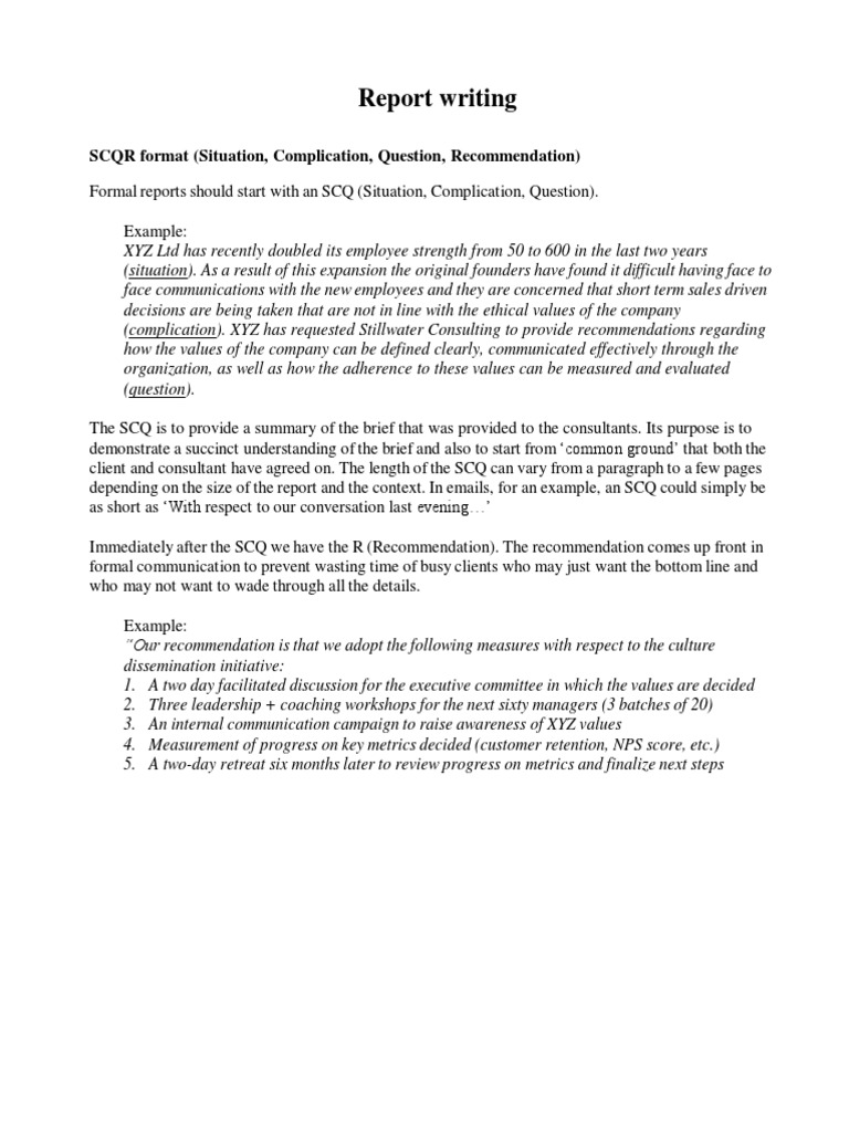 Report Writing: SCQR Format (Situation, Complication, Question ...
