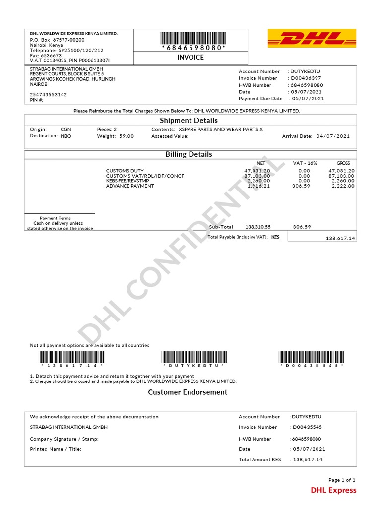 DHL C Onfidential: Shipment Details | PDF | Invoice | Payments