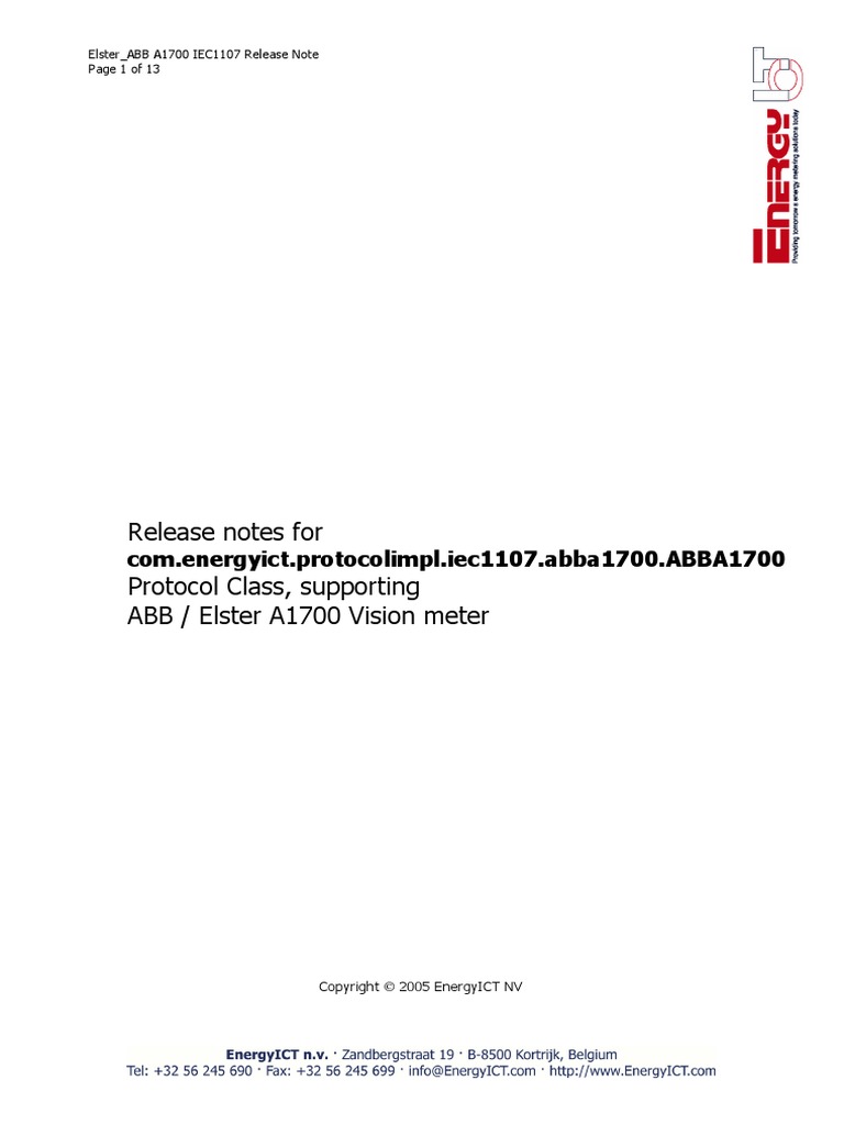 Elster - ABB A1700 IEC1107 Release Note | PDF | Ac Power | Bit