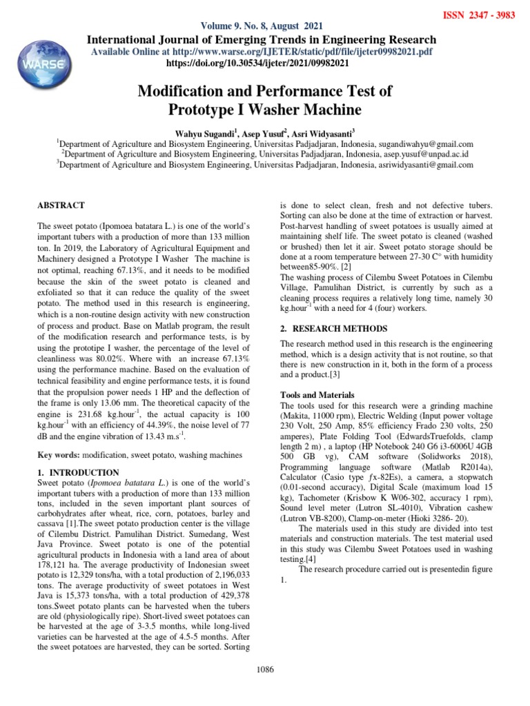 Modification and Performance Test of Prototype I Washer Machine | PDF ...