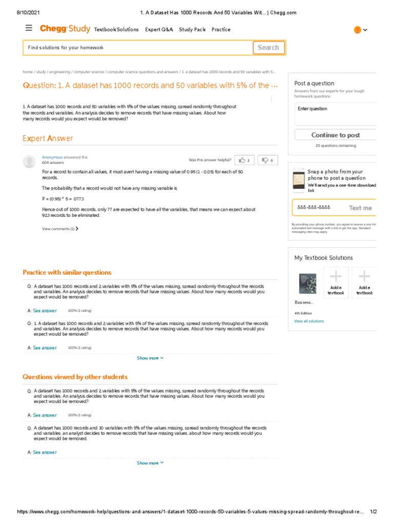A Dataset Has 1000 Records and 50 Variables Wit... | PDF | Computing ...