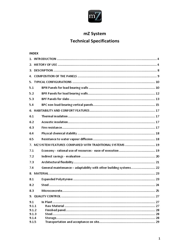 MZ System Technical Specifications v2.3 20131018 | PDF | Bending | Concrete