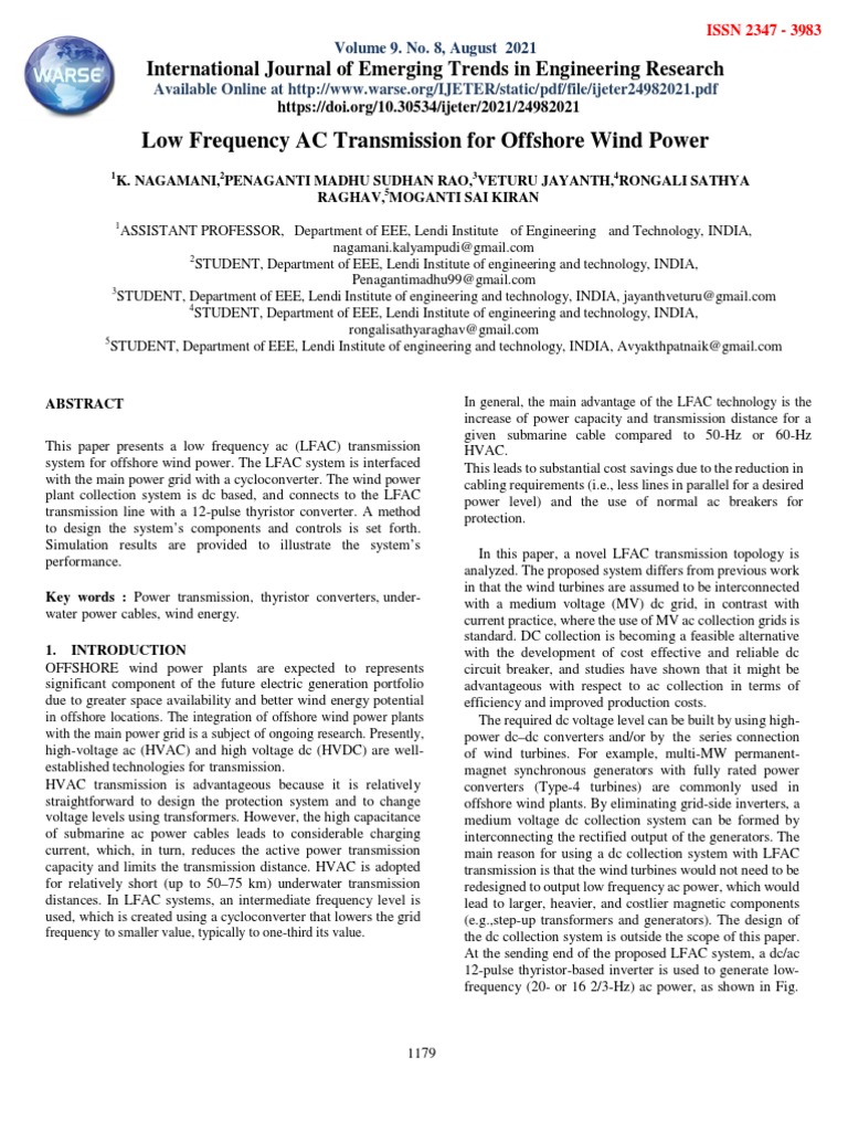 Low Frequency AC Transmission For Offshore Wind Power | PDF | Electric Power Transmission ...