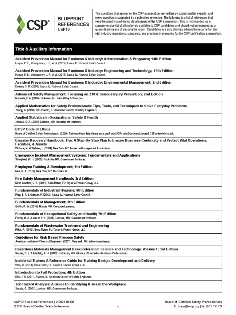 CSP References | PDF | Safety | Occupational Safety And Health