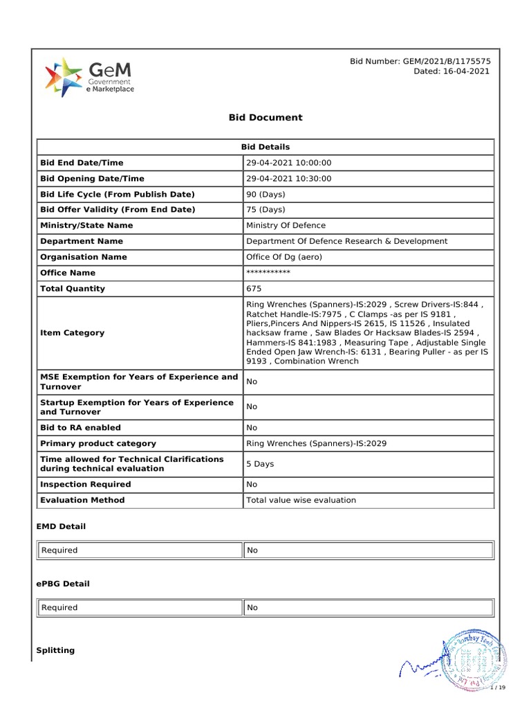 GeM Bidding 2300760 | PDF | Specification (Technical Standard) | Procurement