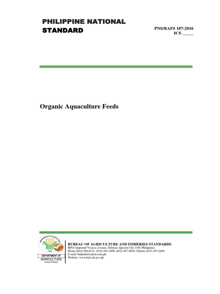 PNS - BAFS 187.2016.organic Aquaculture Feeds | PDF | Aquaculture | Foods