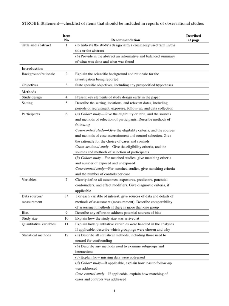 STROBE Checklist | PDF | Cohort Study | Confounding
