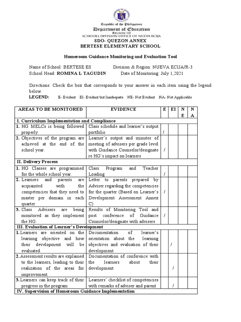 HG Monitoring Tool and Evaluation Tool | PDF | School Counselor ...
