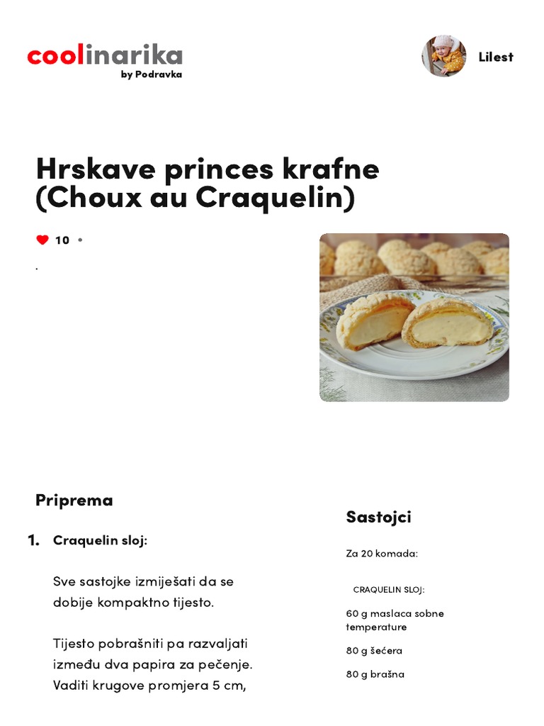 Hrskave Princes Krafne (Choux Au Craquelin) - Coolinarika | PDF