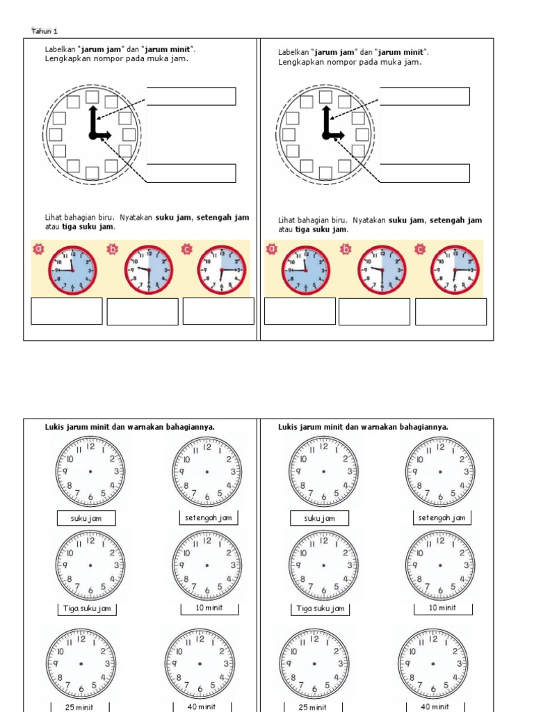 Label Muka Jam Tahun 1& 2 | PDF