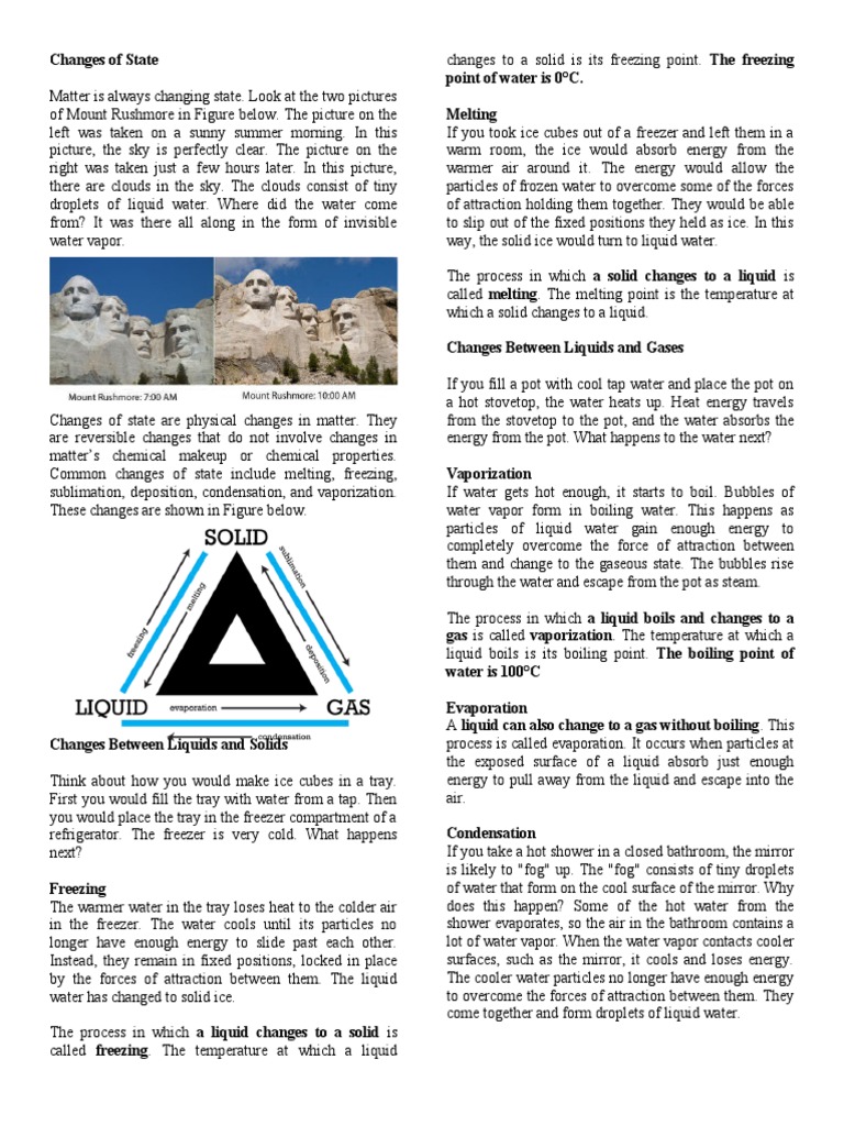 Changes of State - Information Sheet | PDF | Water | Ice