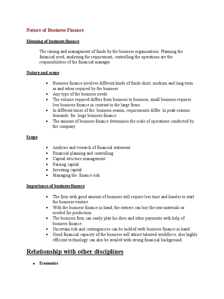 Nature of Business Finance | PDF | Economies | Business