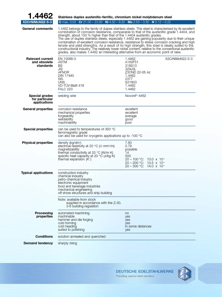1.4462 Specification | PDF | Stainless Steel | Steel