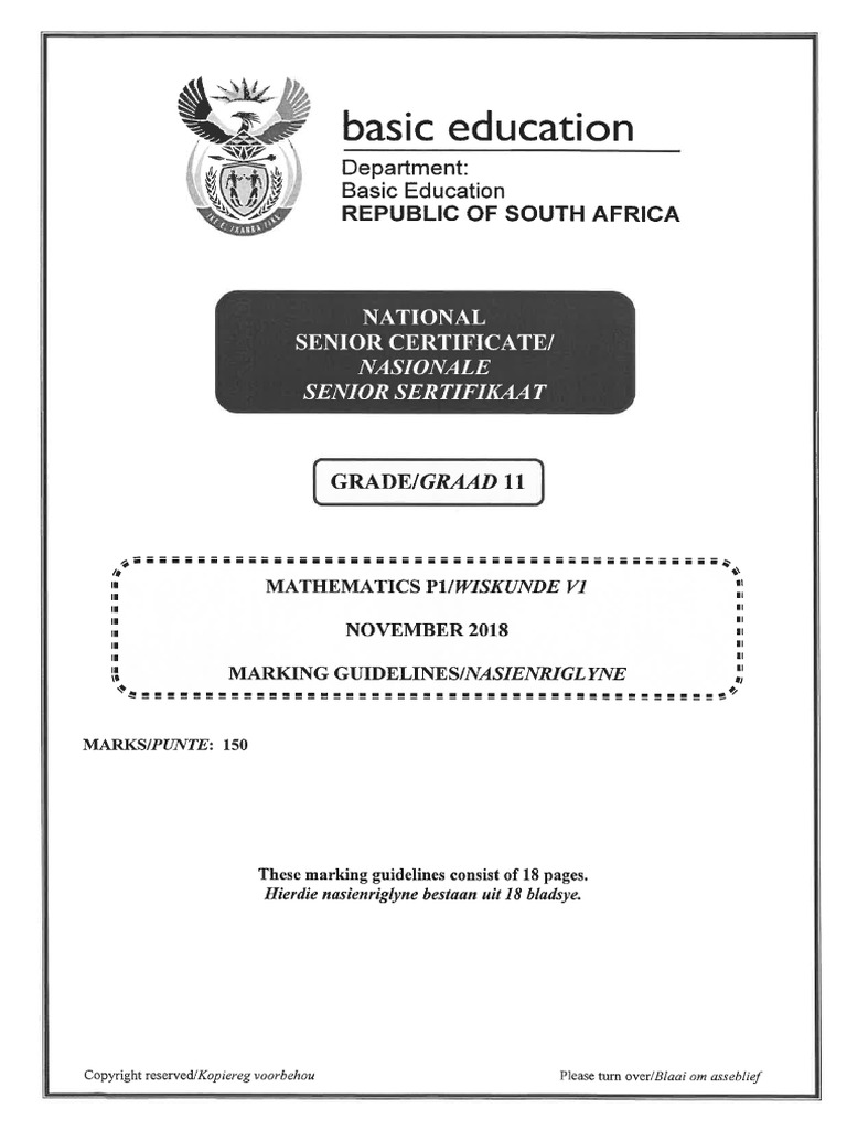 Mathematics P1 Grade 11 Nov 2018 Memo Eng & Afr | PDF