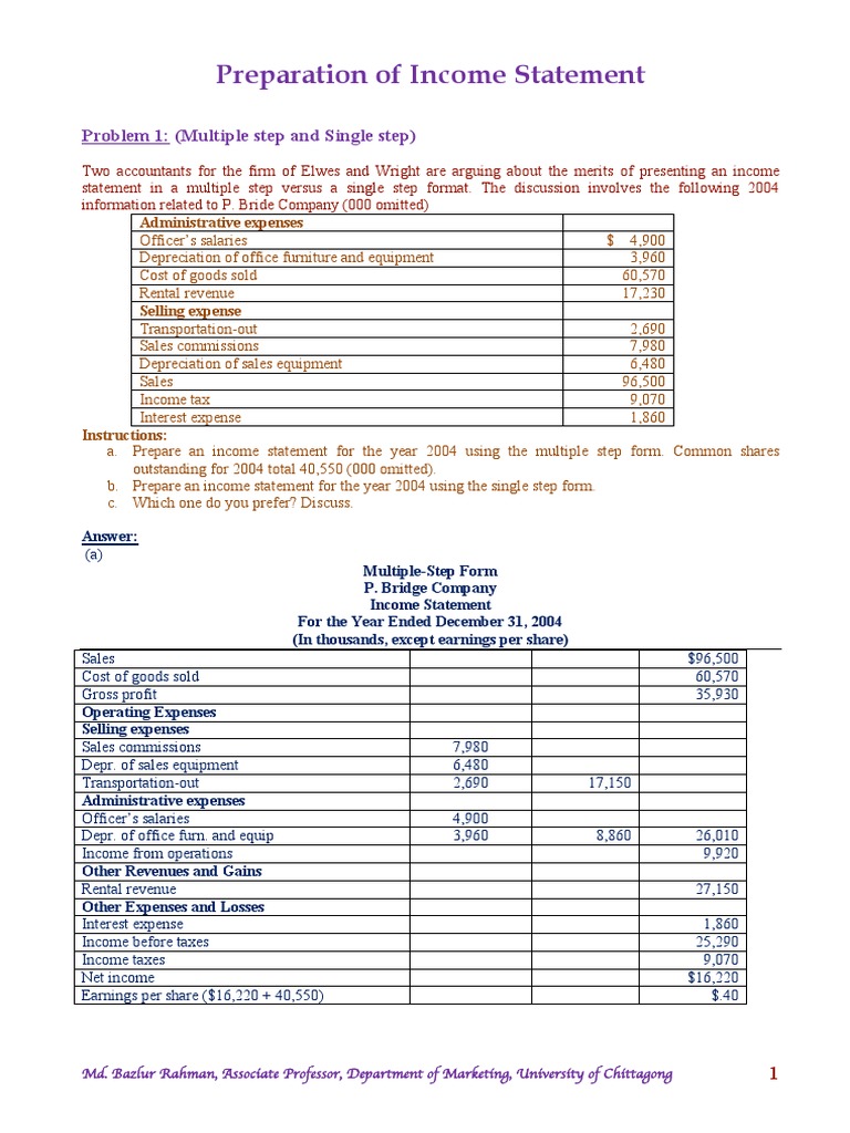 Income Statement Preparation | PDF | Income Statement | Net Income