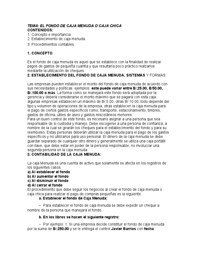 Caja Menuda Contabilidad 11 | PDF | Contabilidad | Cheque