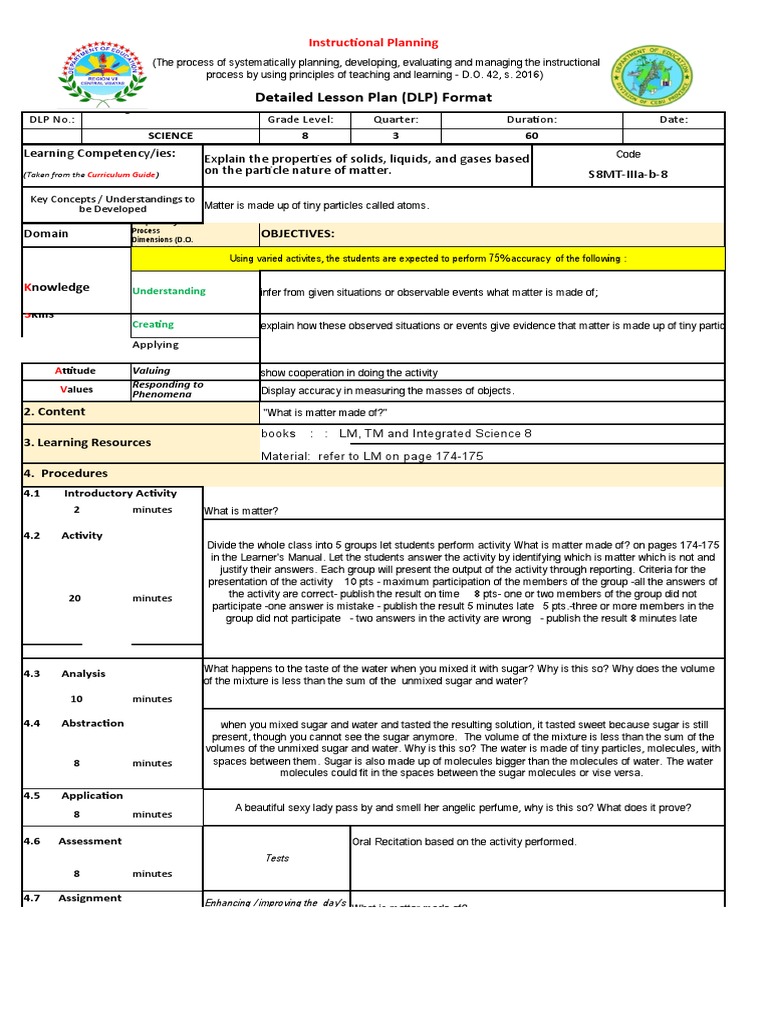 Detailed Lesson Plan (DLP) Format | PDF | Matter | Learning