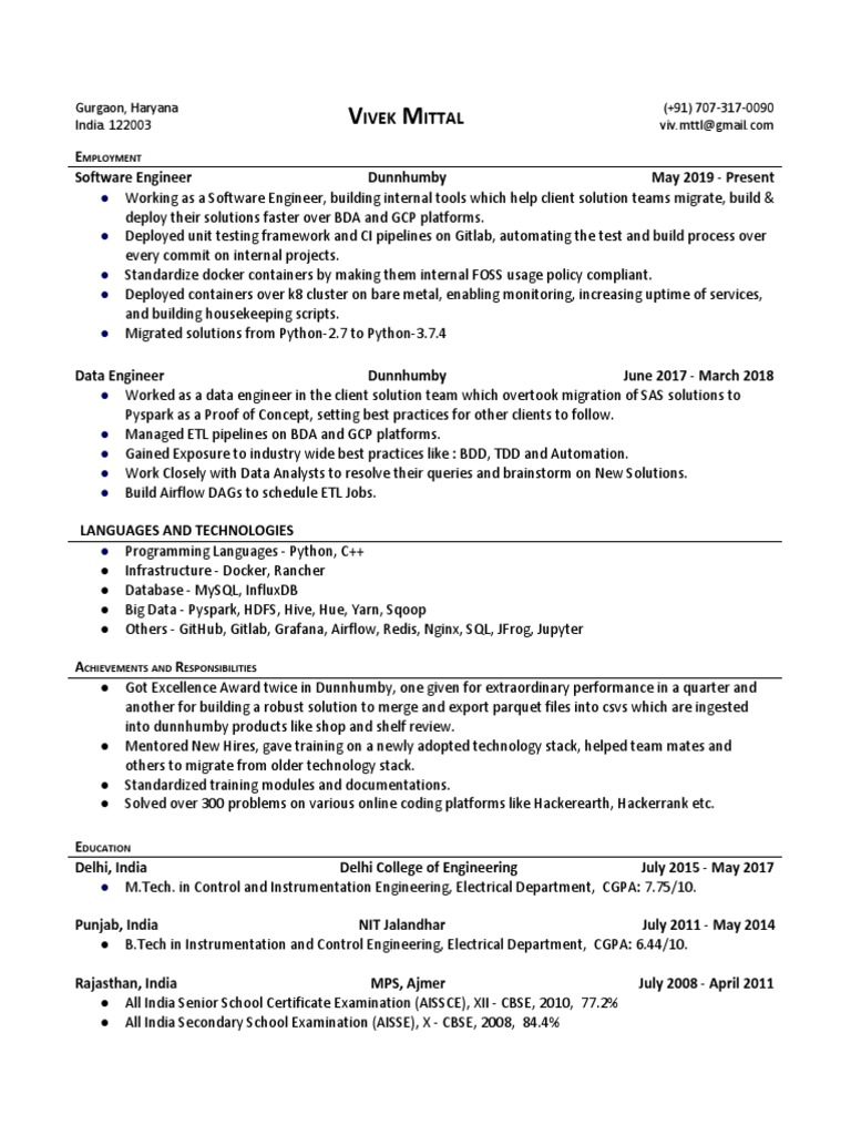 5f6372285a8f6 Vivek Mittal Resume | PDF | Apache Hadoop | Computing