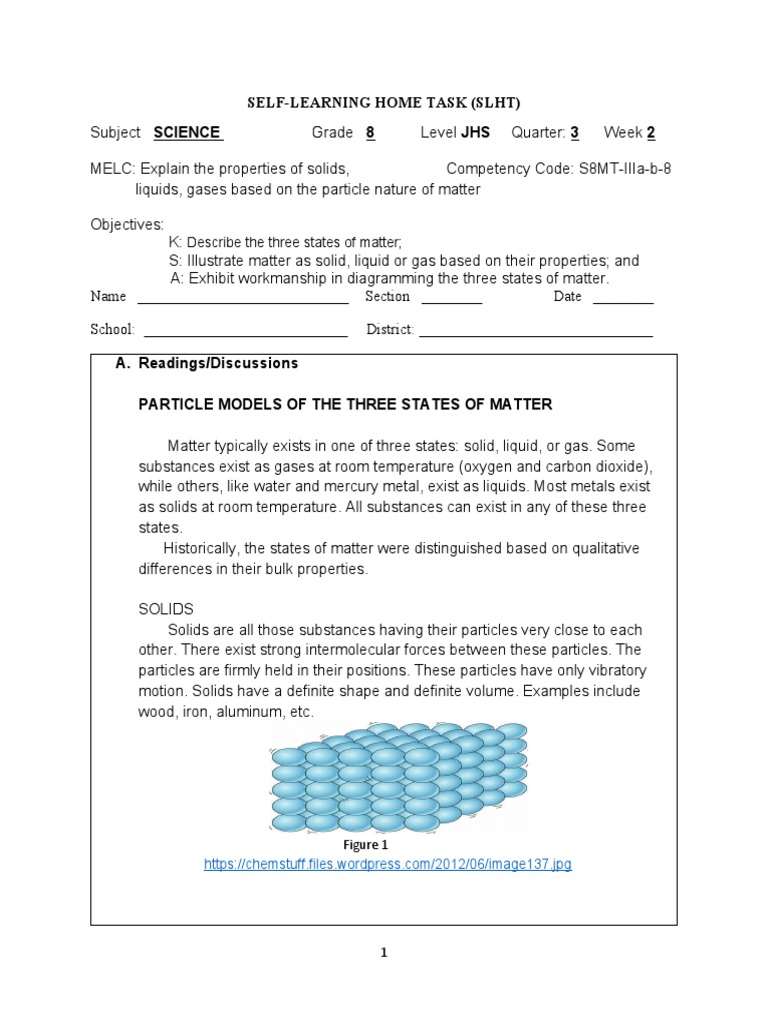 SLHT Sci 8 Q3 WK2 | PDF | Gases | Liquids