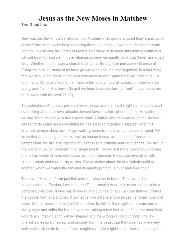 Jesus As The New Moses in Matthew | PDF | Gospel Of Matthew | Jesus