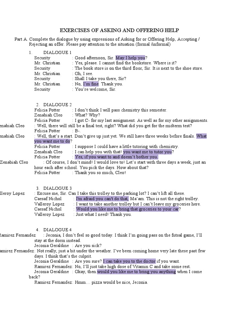 Exercises of Asking and Offering Help | PDF